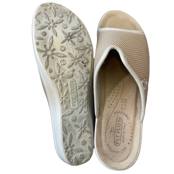 Fly Flot | Shoes | Fly Flot Italian Comfort Beige Mesh Slip On Sandals ...
